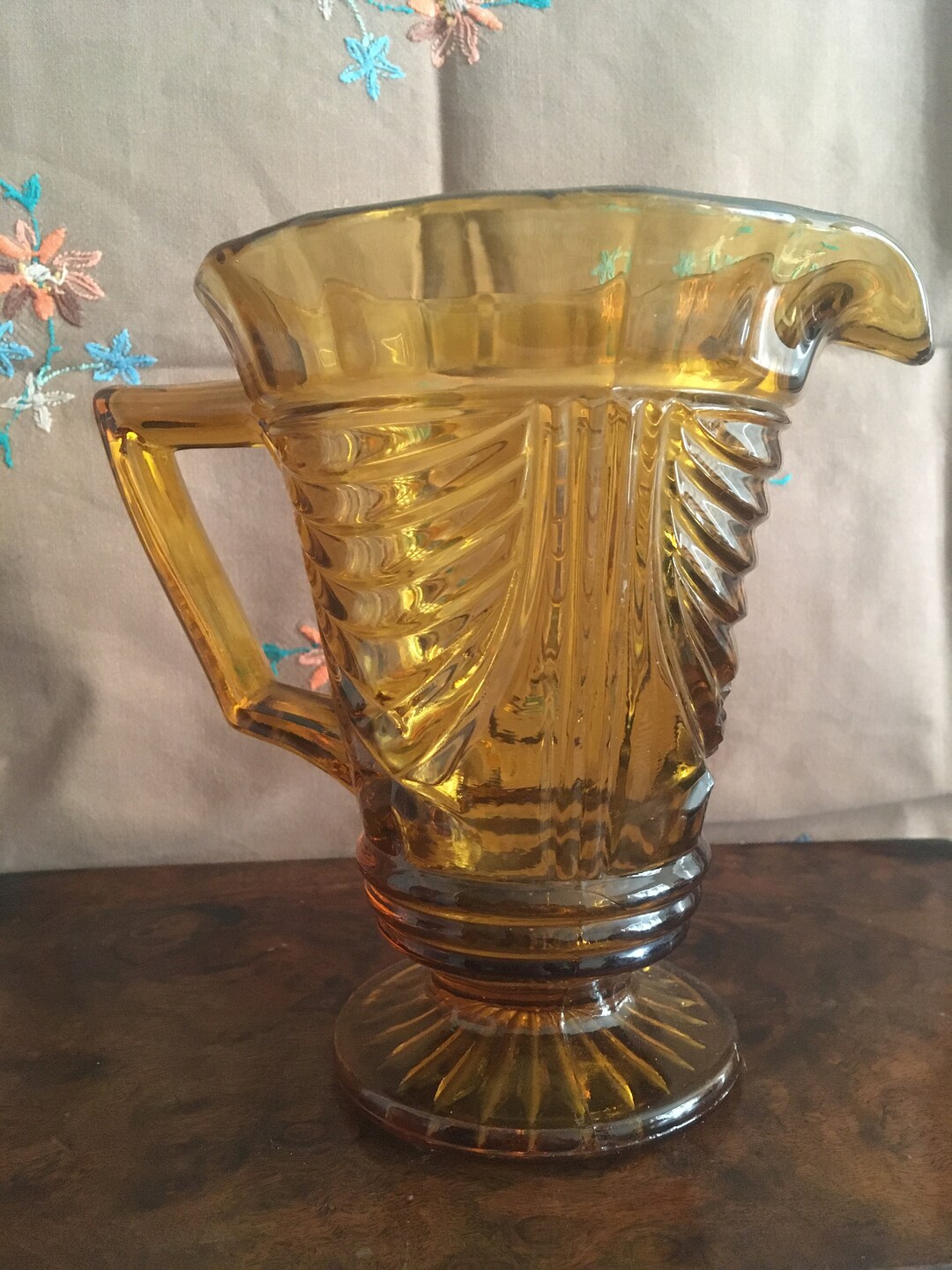 Art Deco Amber Glass Jug Sowerby Pressed Glass Jug, Vintage Glass ...
