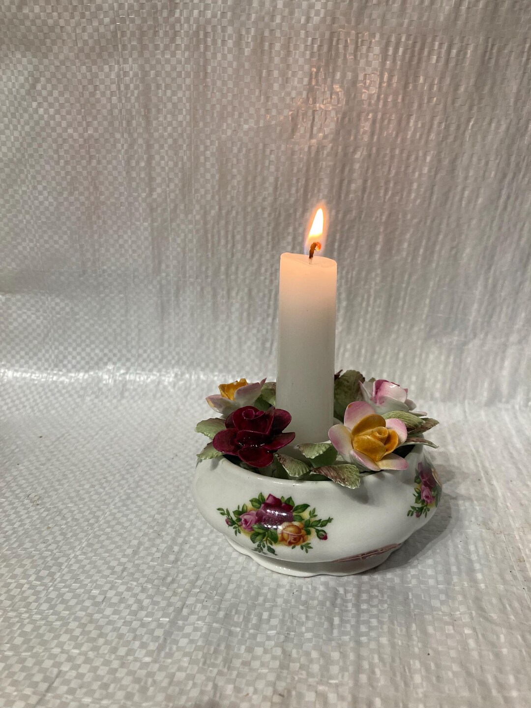 Vintage Royal Albert Old Country Roses Sculptured Posies Candle Holder ...