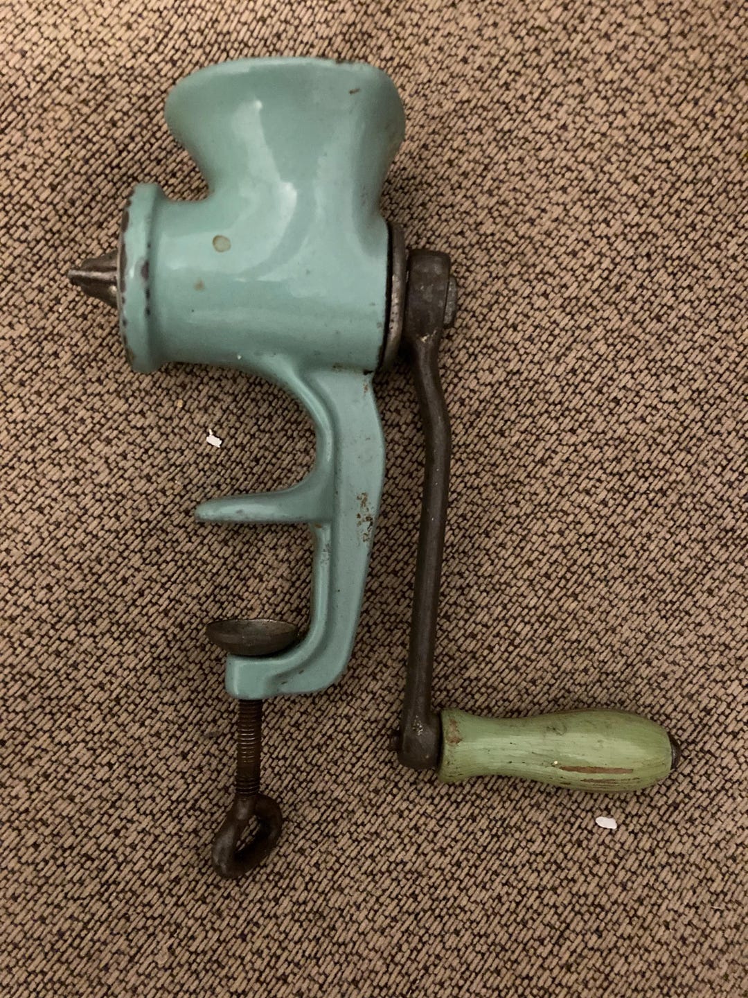 1930s British Meat Grinder, Green Cast Iron Kitchen Gadget, Retro Food ...