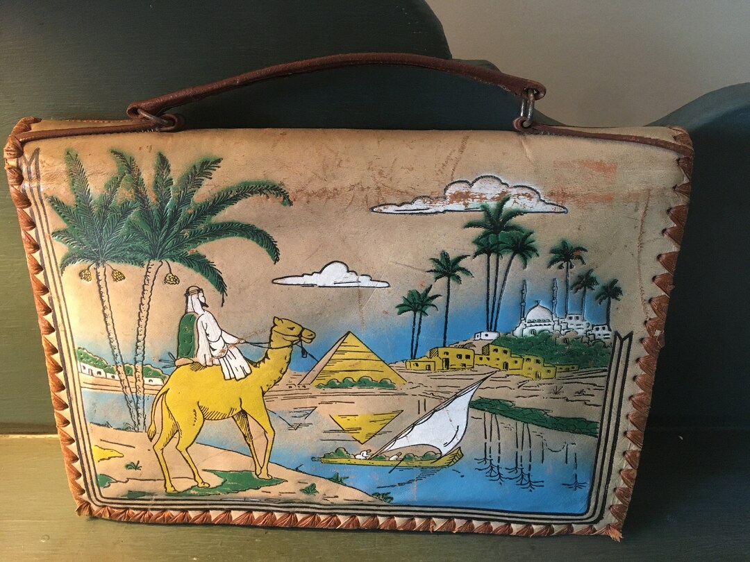 Vintage Egyptian Leather Hieroglyphics Handbag, Double Sided Bag ...