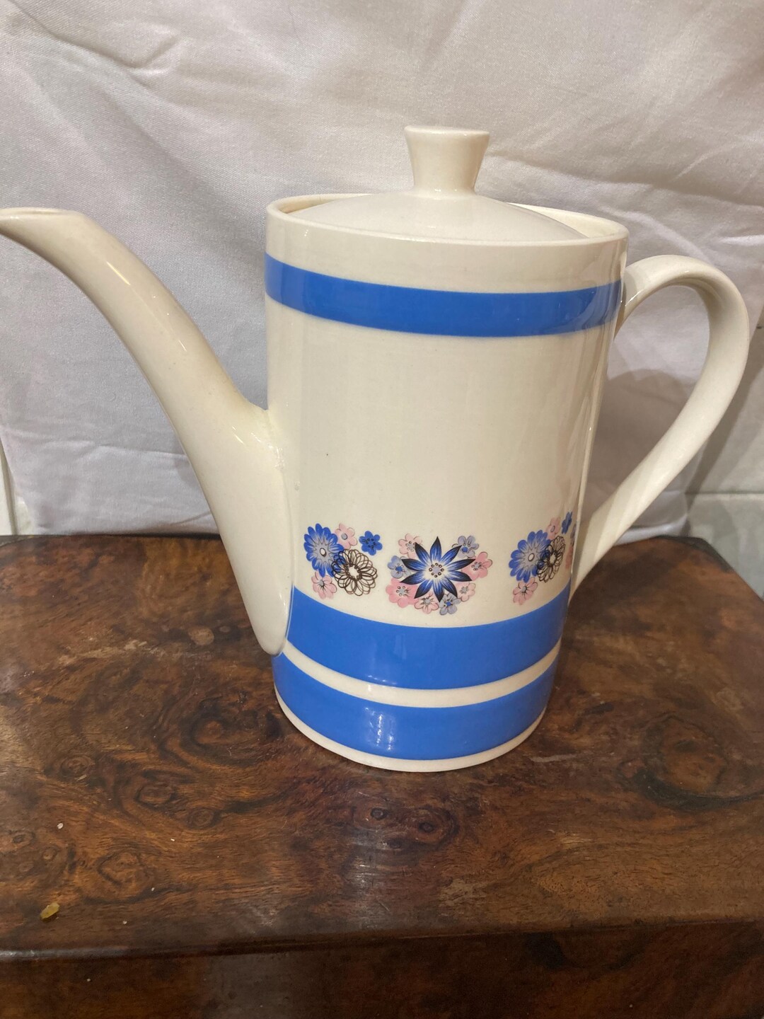 Vintage Retro Sadler Coffee Pot With Blue Striped With Flower Panel - Etsy