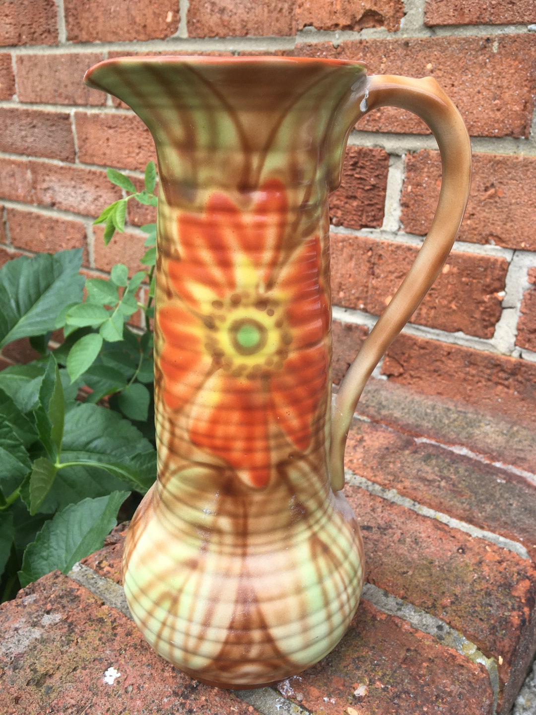 Sunflower Pitcher Vase, Vintage Royal Art Pottery Longton 10in Jug ...