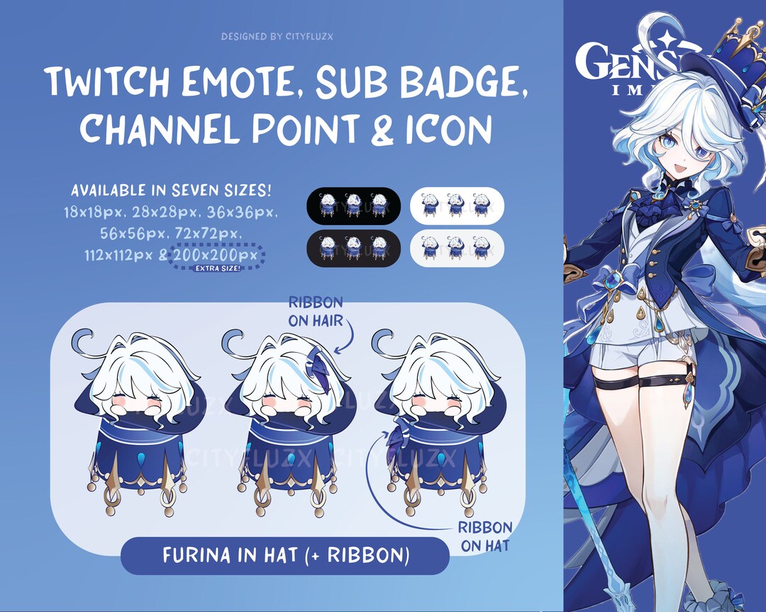Furina in Hat Chibi Emote Sub Badge Channel Point Cute Icon Stream ...
