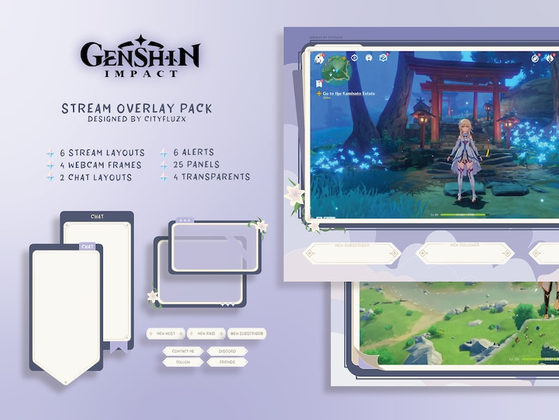Genshin Twitch Overlay, Purple Lilac Notification Panels & Extra Assets ...