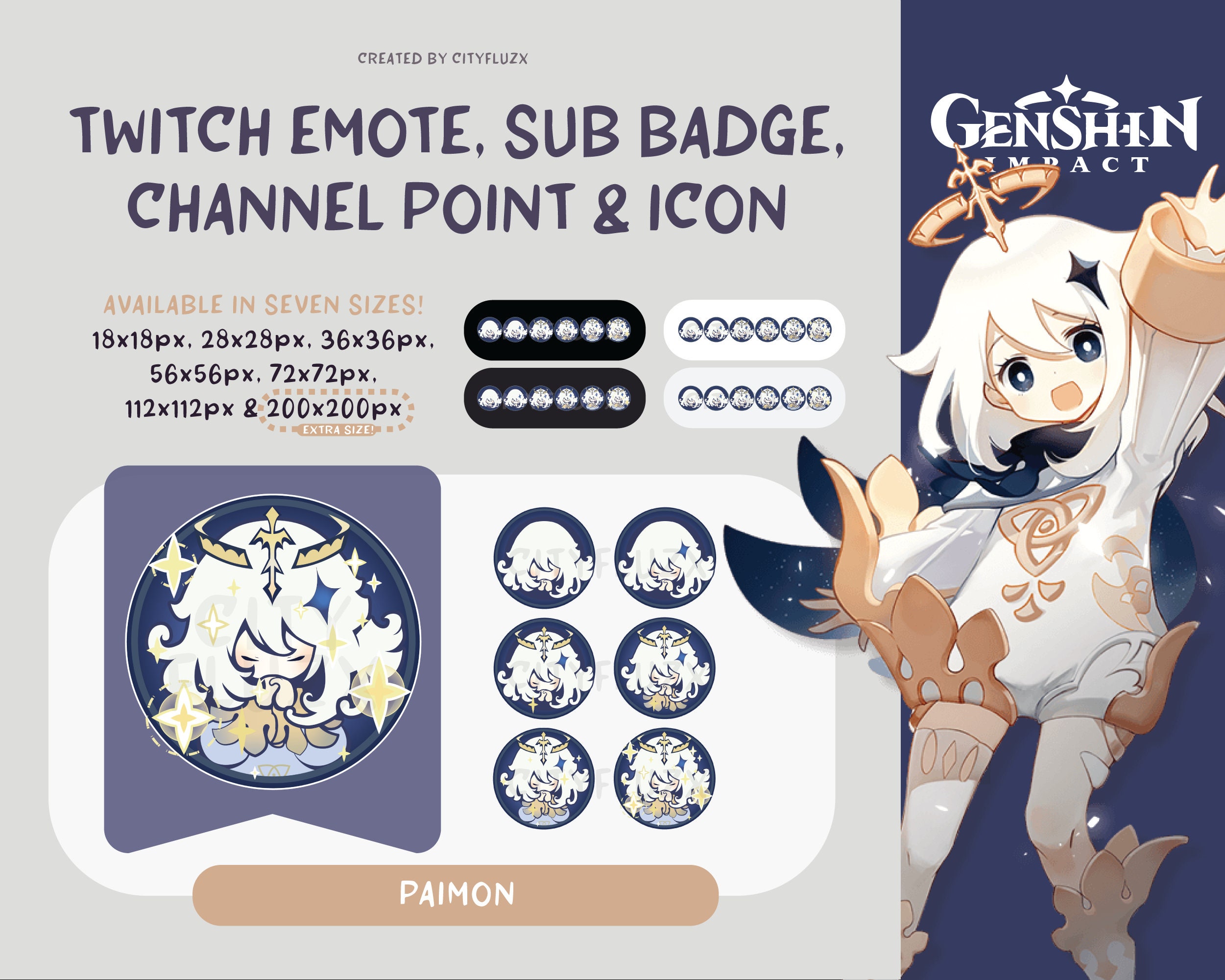 Paimon Twitch Emote Sub Badge Level Flair Icon | Genshin Impact ...