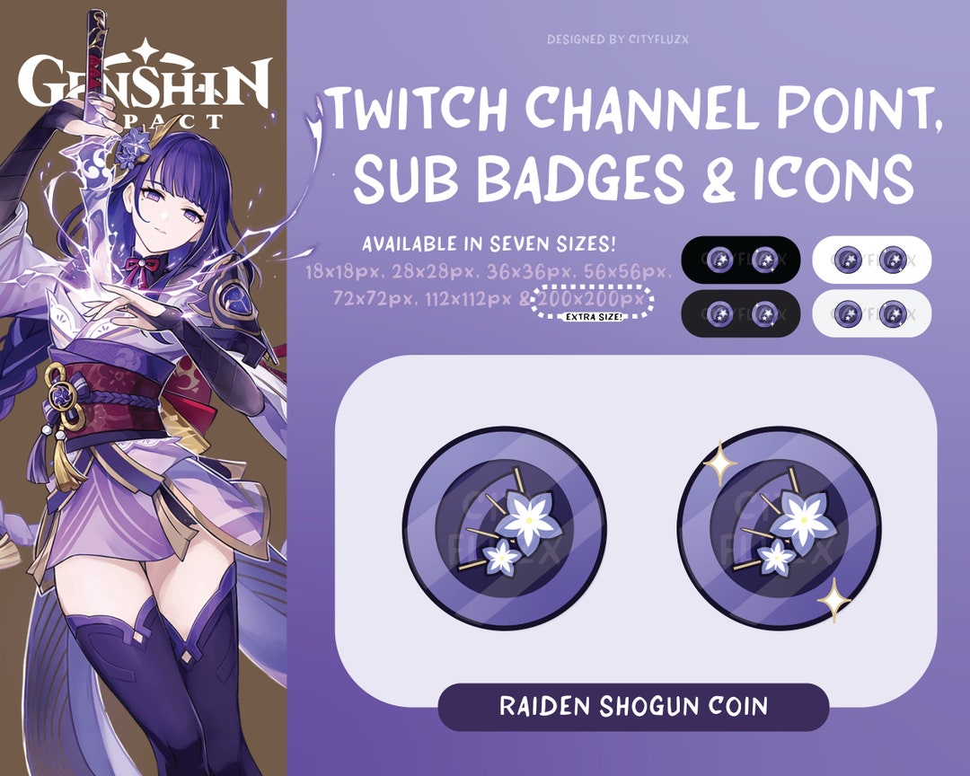 Raiden Shogun Coin Channel Point Sub Badge Icon Twitch Asset Instant Download & Use Genshin ...