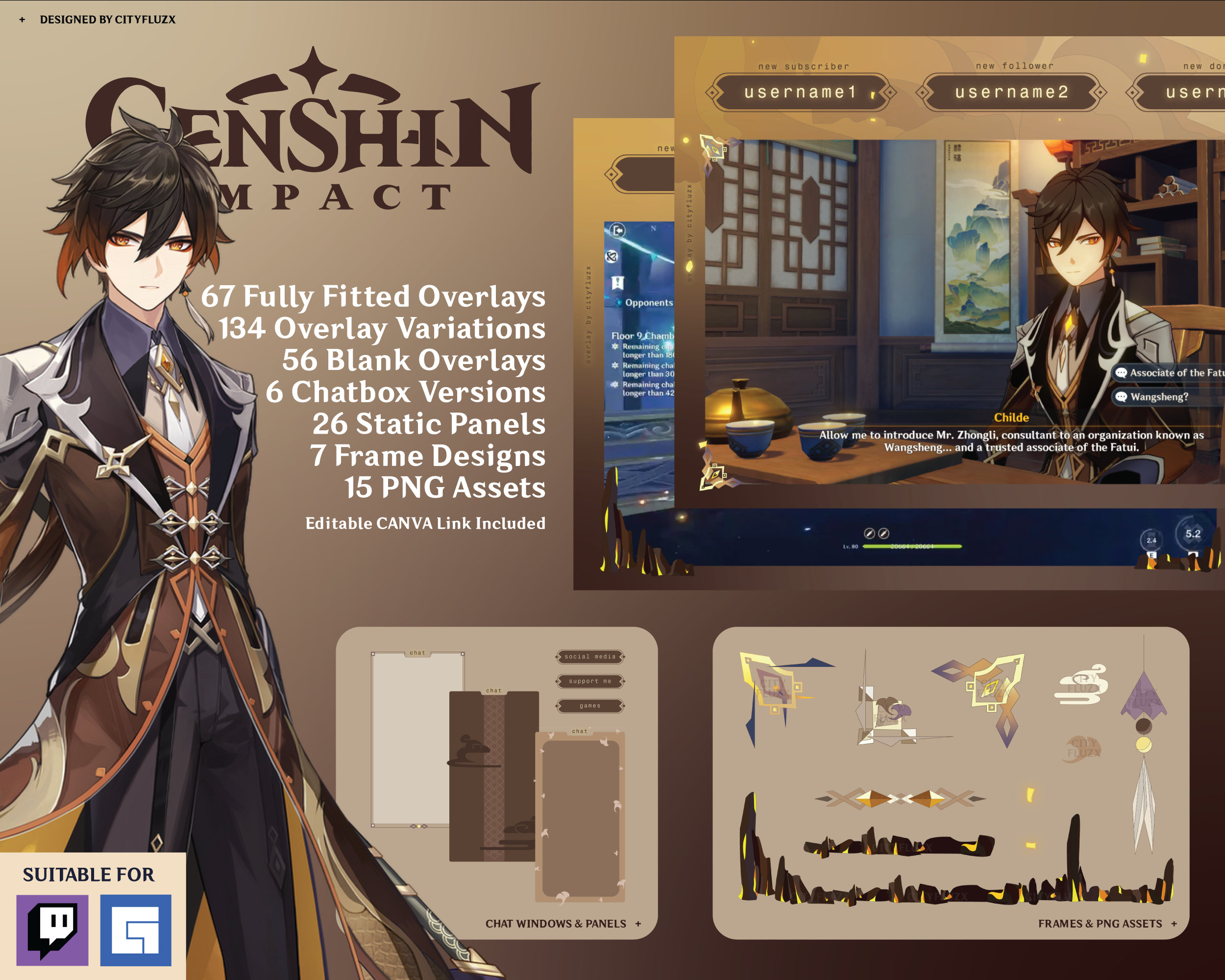 Genshin Zhongli Obelisk Twitch Overlay, Notification Panels & Extra ...