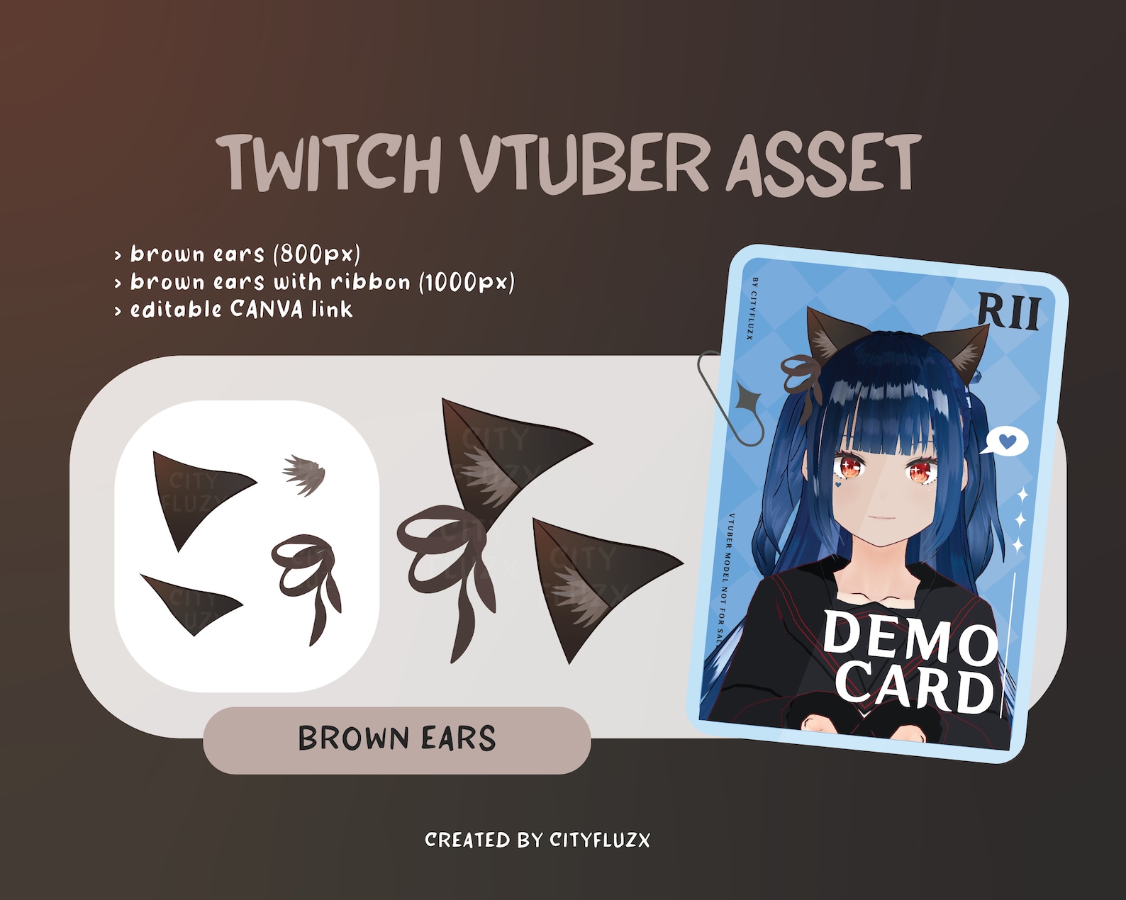Vtuber Asset Brown Ears 2D PNG | Twitch Facebook Streaming Live2d Vroid ...