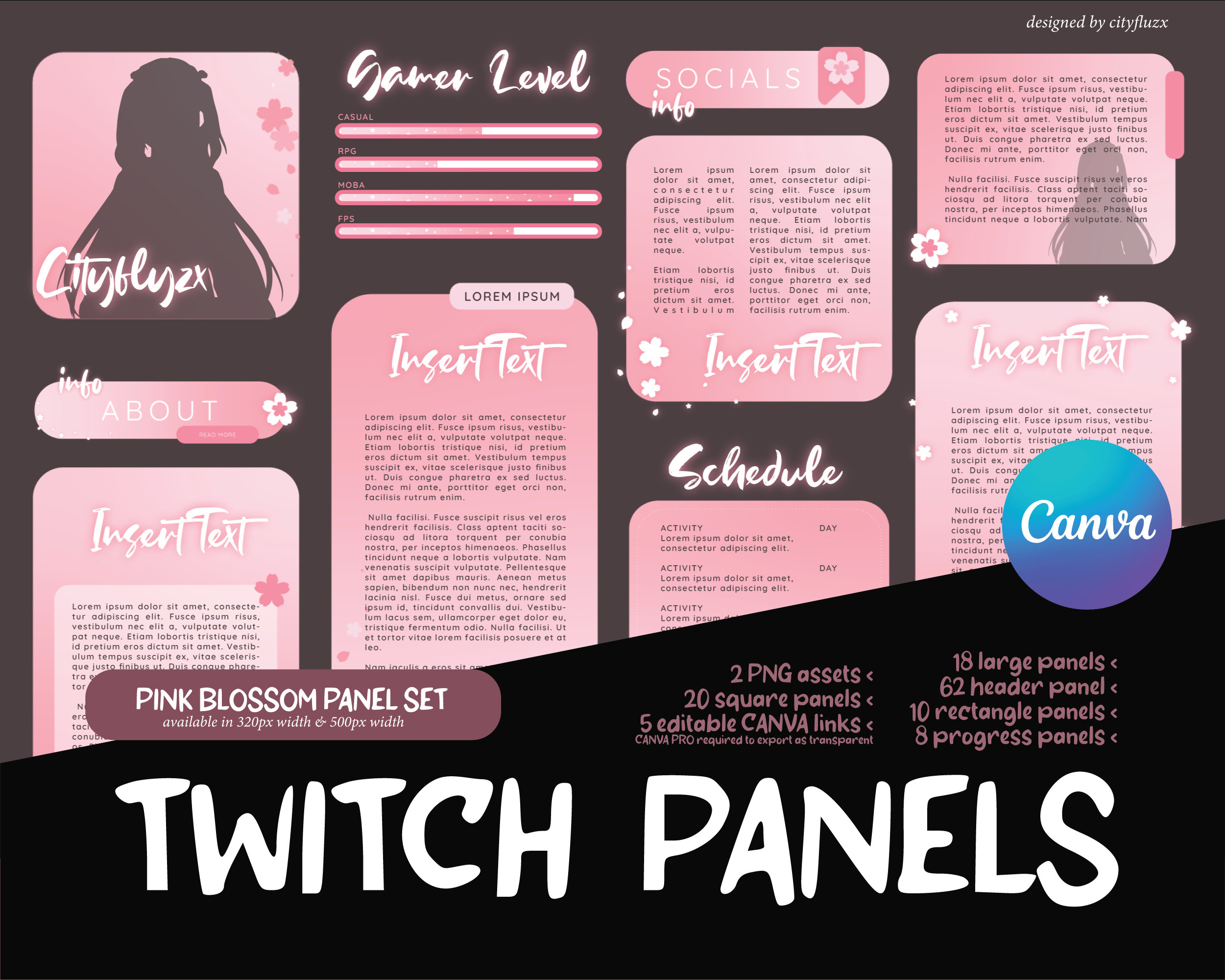 Twitch Panel Glowing Pink Blossom | CANVA Link for DIY | Celestial ...