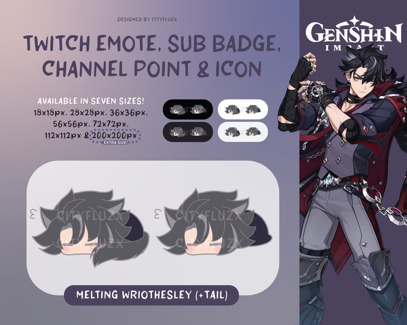 Wriothesley Melting Tail Chibi Emote Sub Badge Channel Bit Genshin ...