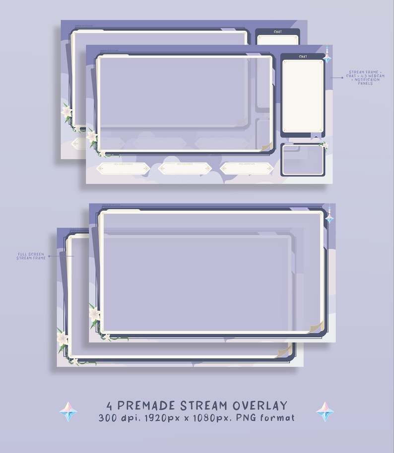 Genshin Twitch Overlay, Purple Lilac Notification Panels & Extra Assets ...