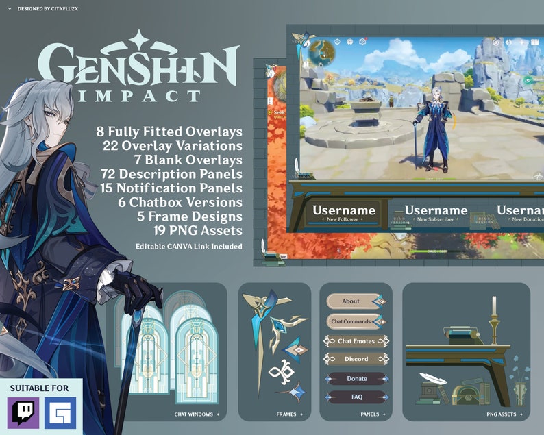 Genshin Neuvillette Study Stream Overlay | DIY Chat Panels Frame Assets ...