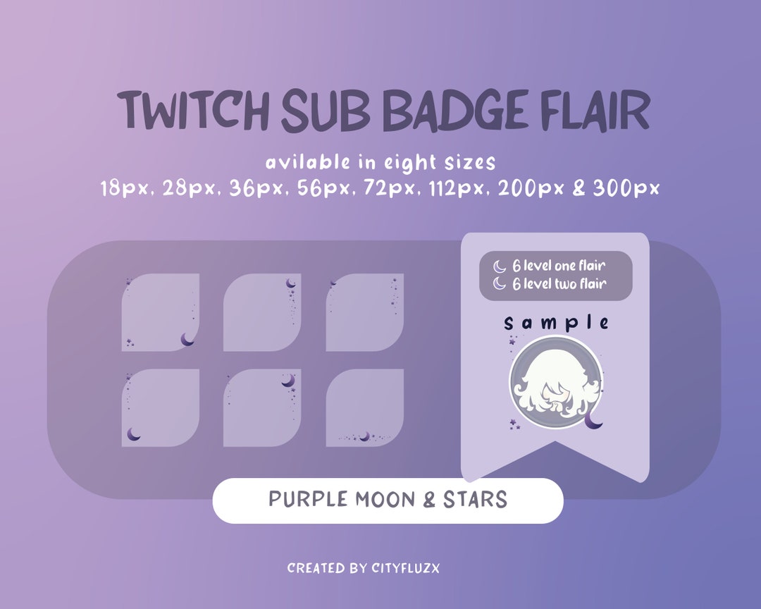 Purple Moon & Stars Flair | Sub Bit Badge Channel Point Emote | Twitch ...