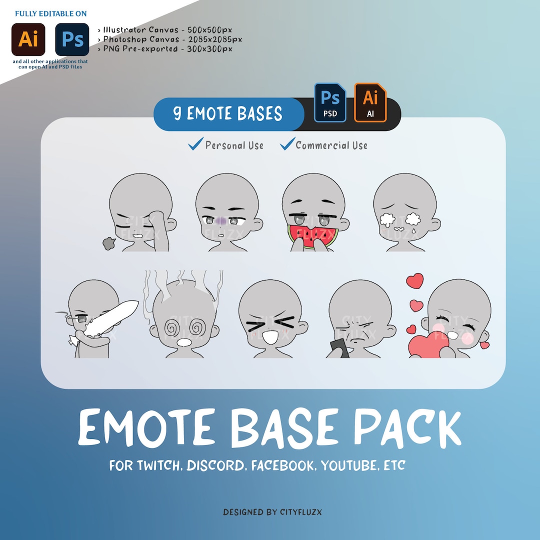 Emote Base Pack 01 | 9 Emotes in PSD + AI Files - High Res for DIY ...