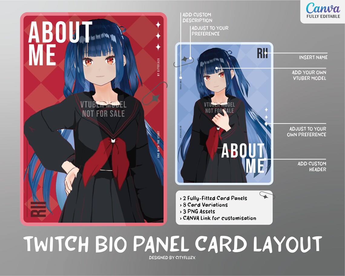 Twitch Bio Card Panel | Vtuber Asset | Instant Download & Use ...