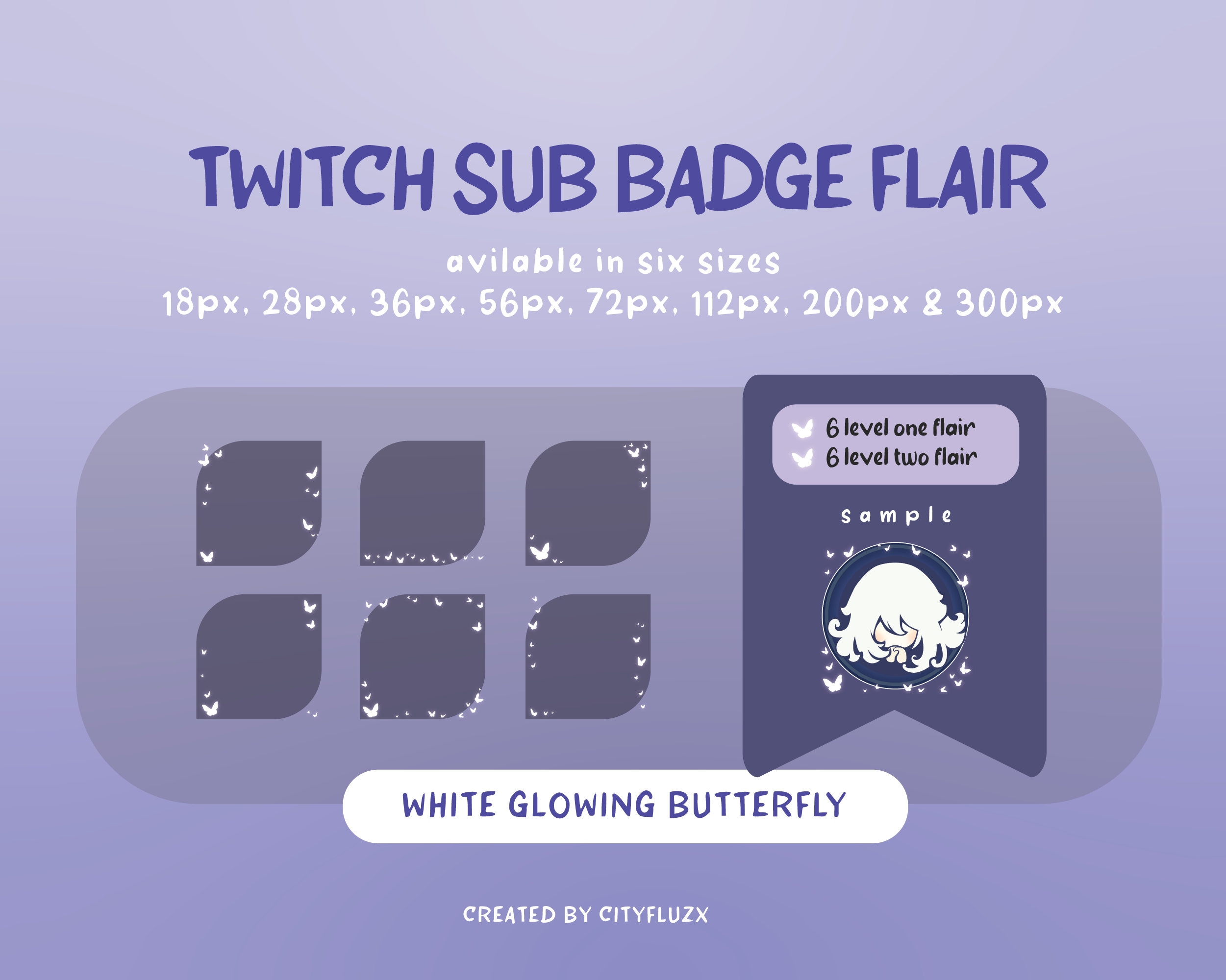 White Glowing Butterfly Flair | Sub Bit Badge Channel Point Emote ...
