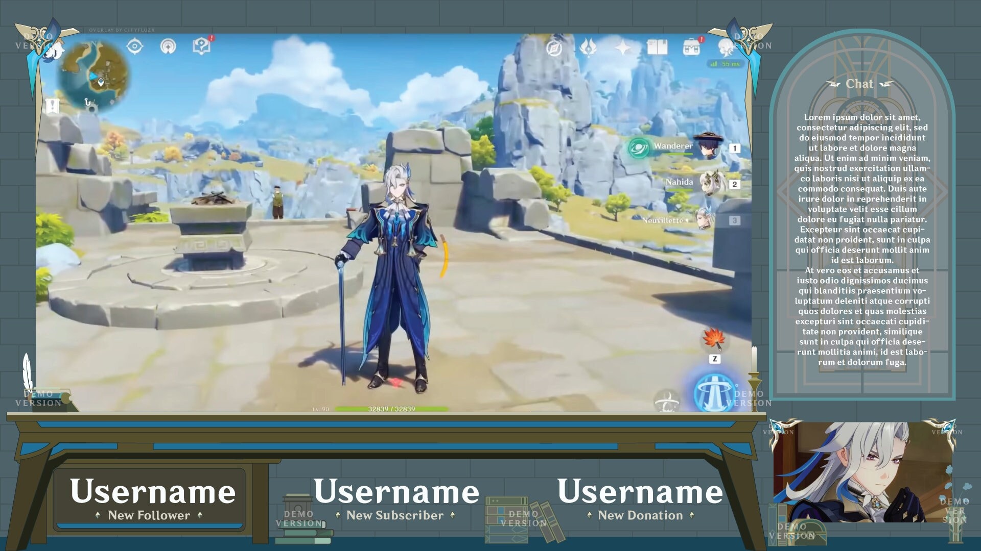 Genshin Neuvillette Study Stream Overlay | DIY Chat Panels Frame Assets ...