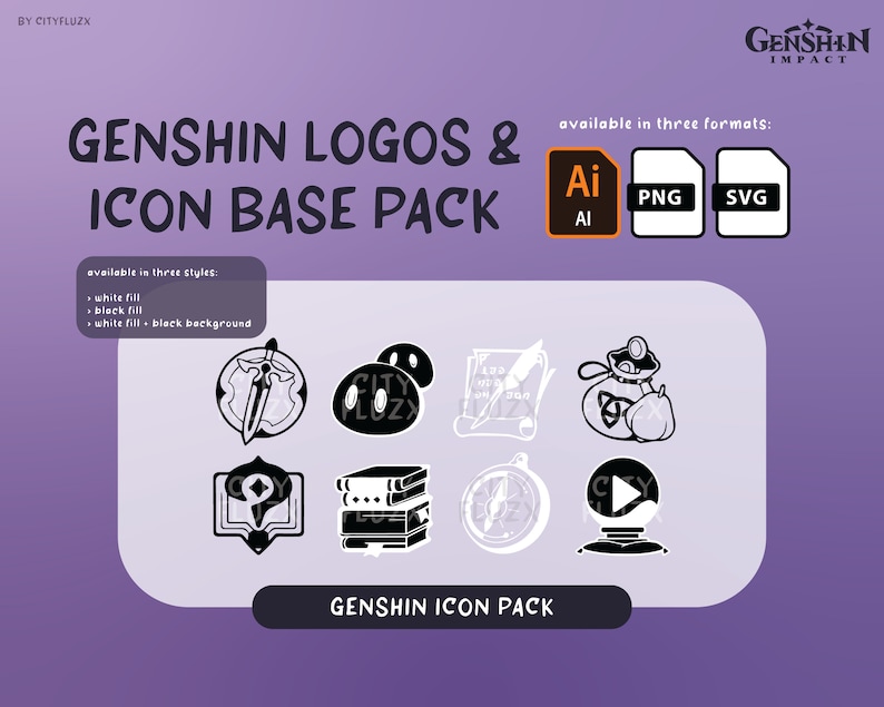 Genshin Icon Logo Pack | 8 Icons Png + Svg + AI Files - High Res for ...