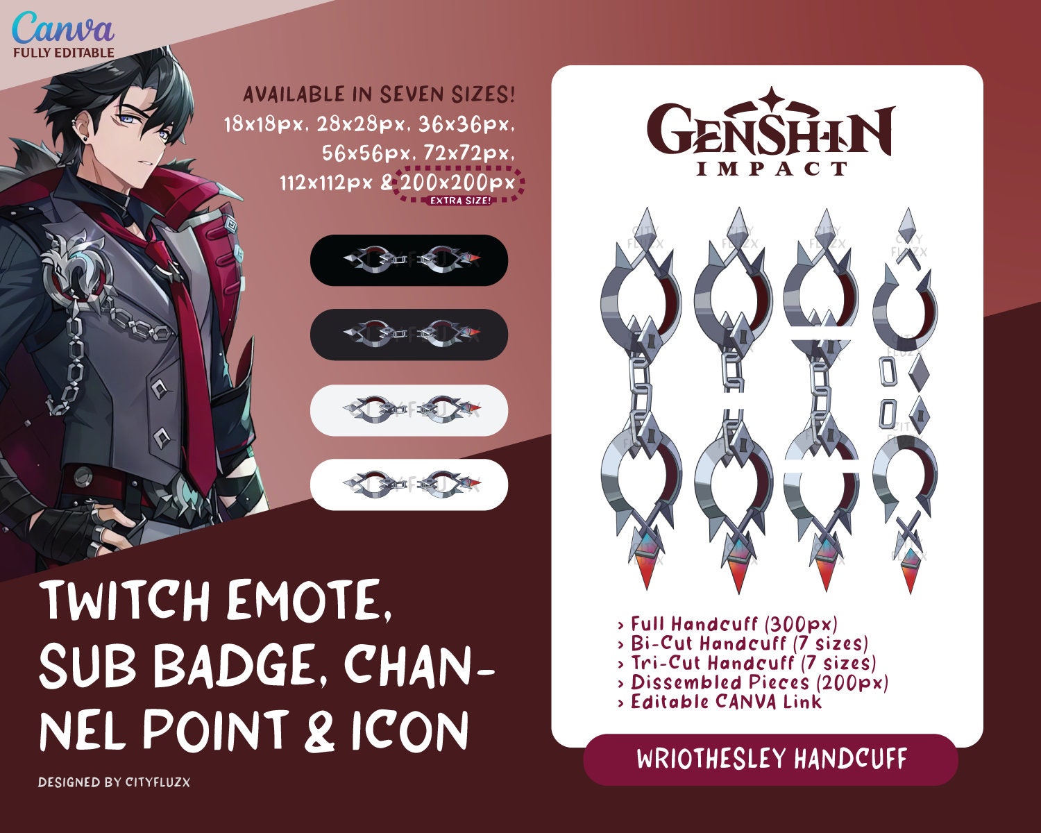 Wriothesley Handcuff Emote Sub Badge Channel Point Icon Genshin Impact ...