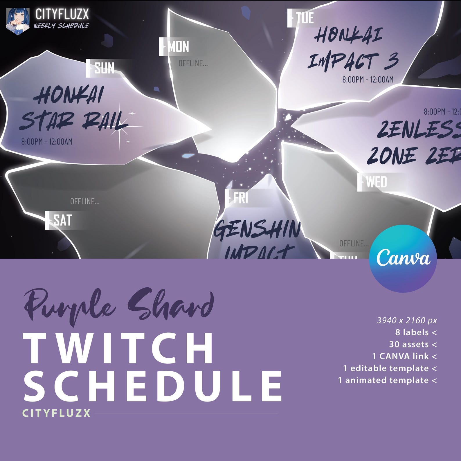 Twitch Schedule Purple Shard | CANVA Link for DIY | Celestial Aesthetic ...