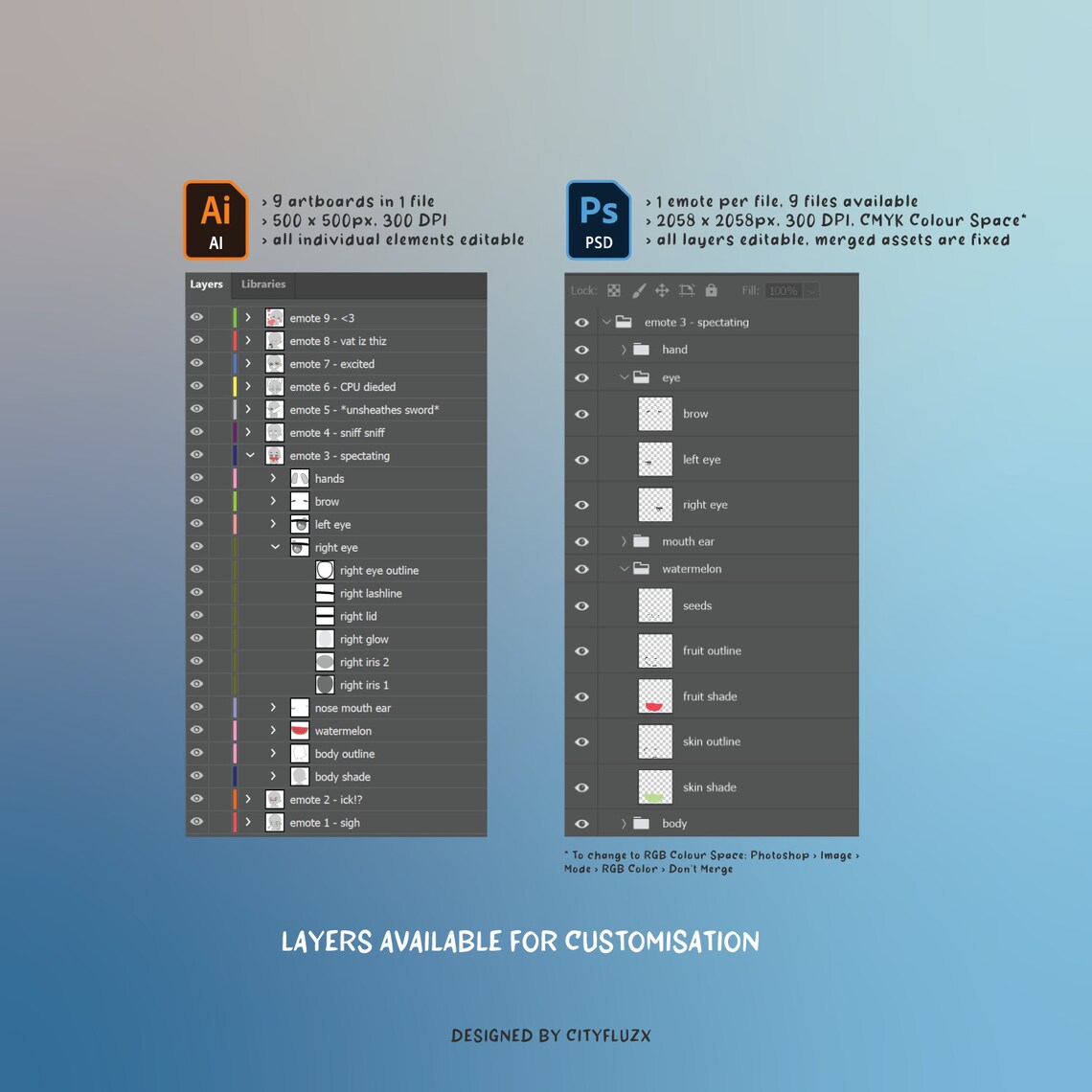 Emote Base Pack 01 | 9 Emotes in PSD + AI Files - High Res for DIY ...