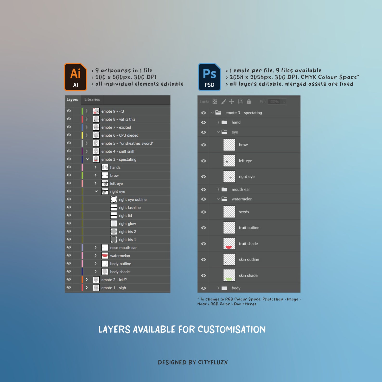 Emote Base Pack 01 | 9 Emotes in PSD + AI Files - High Res for DIY ...