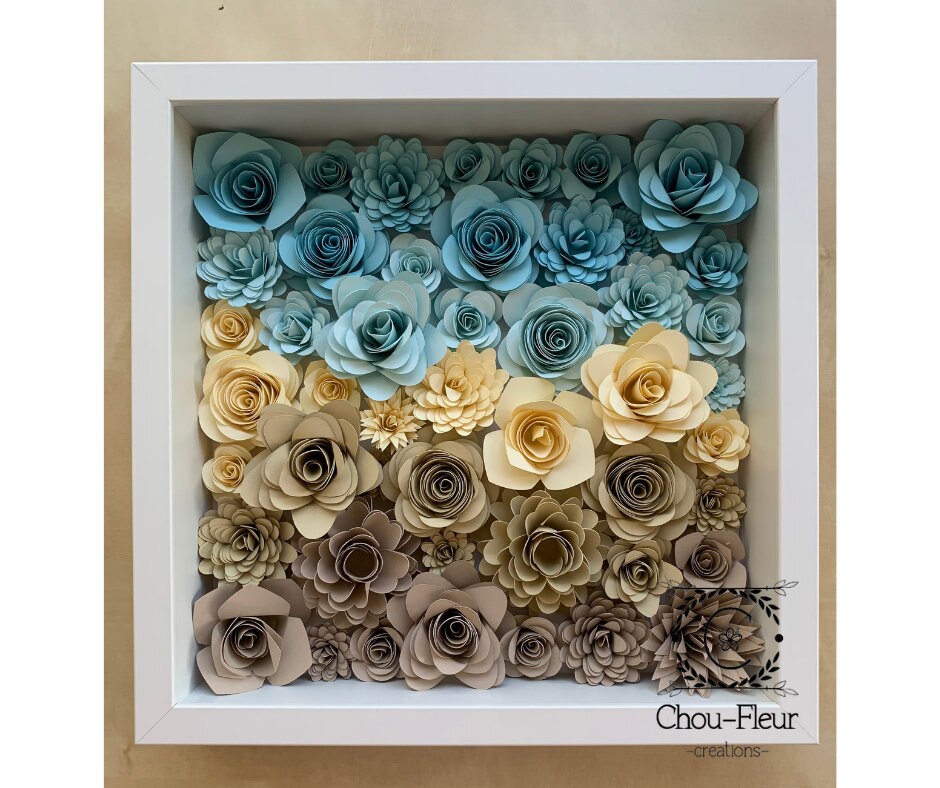 Flower Shadow Box | Beach Flower Frame | Paper Flowers | Gift | Flower ...