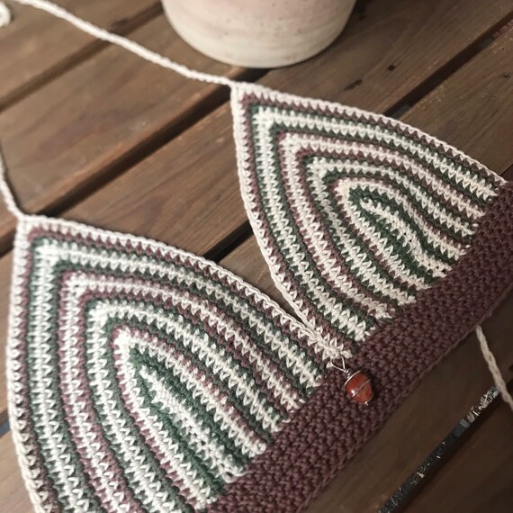 Crocheted Bra Bra in Brown Cream and Dark Green - Etsy