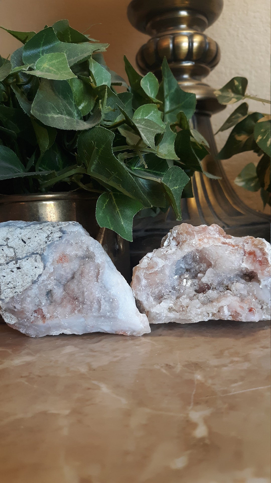 Two Arizona Botryoidal Chalcedony Vugs With Sparkling Druzy Quartz ...