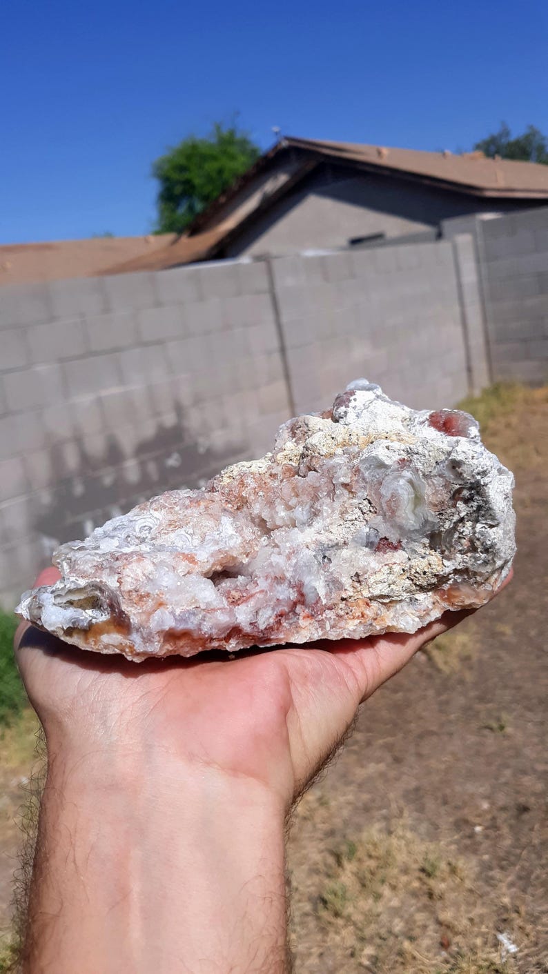 Large Arizona Fire Agate Chalcedony Specimen With Druzy Quartz Crystals ...