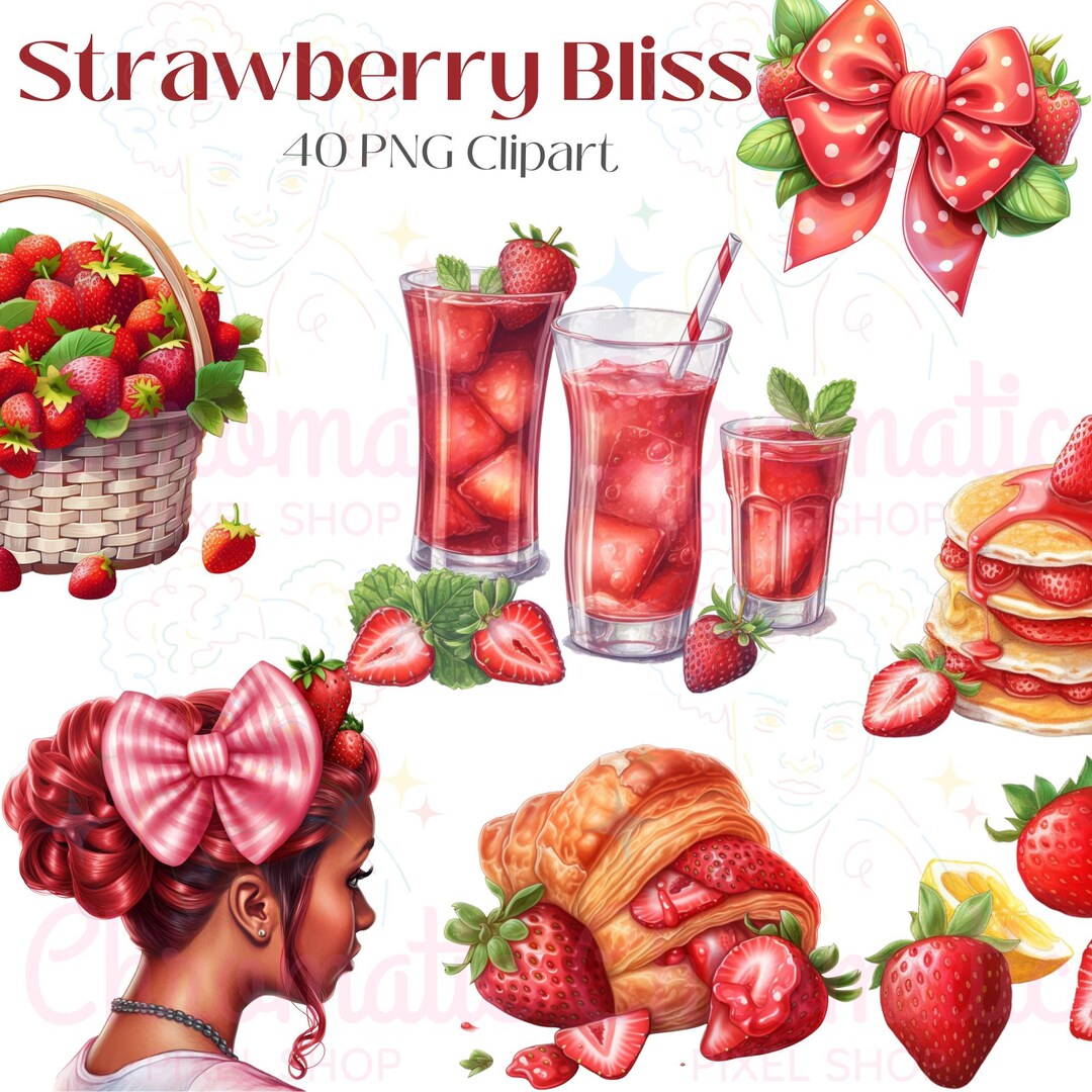Watercolor Strawberry Clipart L Digital PNG Strawberry Dessert and ...