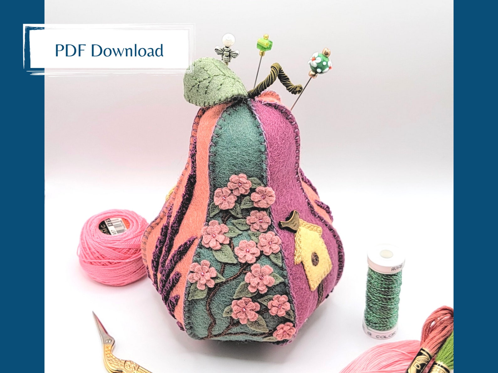 Beautiful, Embroidered Pin Cushion, PDF Pattern and Instructions for ...