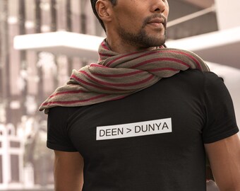 Mens Islamic T-shirt deen Over Dunya Faith Deen Islam Muslim Apparel ...