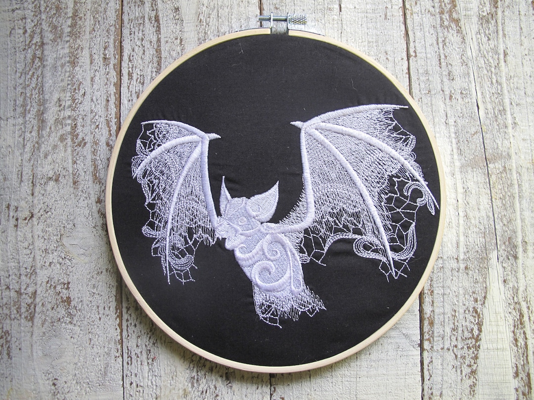 Stunning Lacey Gothic Bat Embroidered Hoop Wall Art - Gorgeous! - Etsy