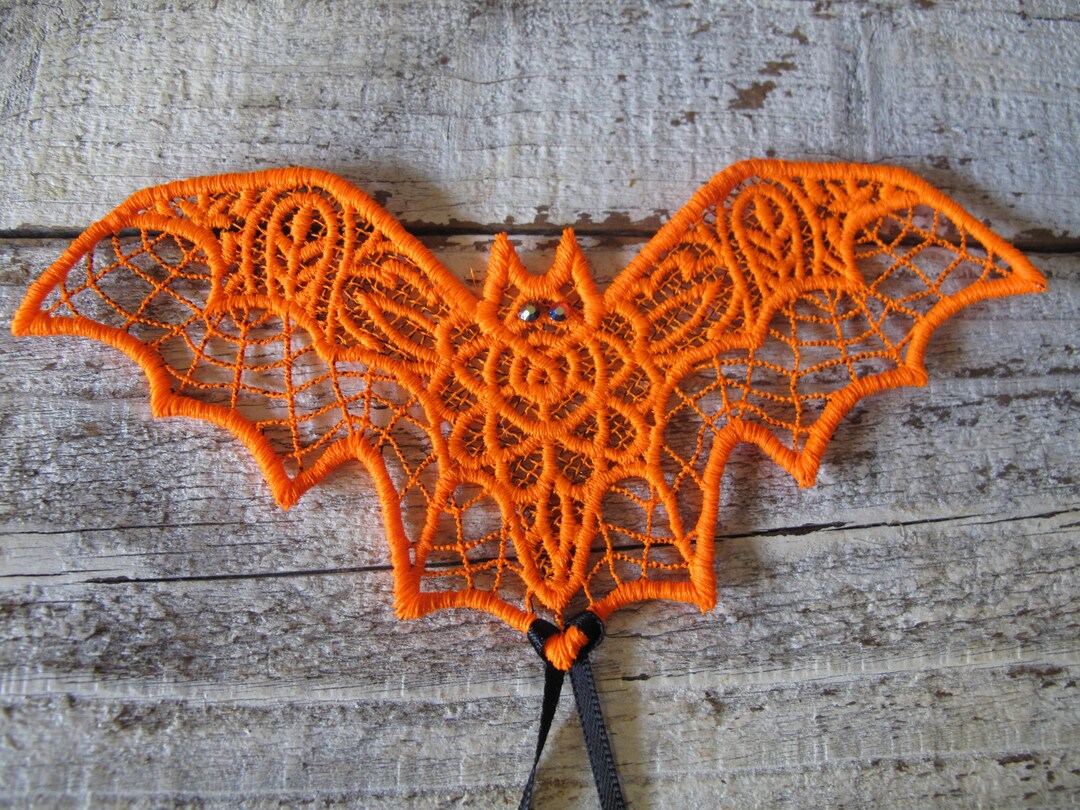 Lacey Bat Ornament: Orange & Black Halloween Decoration - Etsy