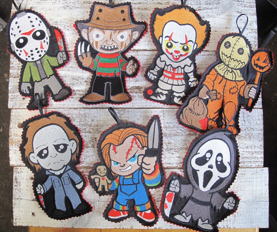 Handcrafted Machine Embroidered - Creepy Horror Character Ornaments ...