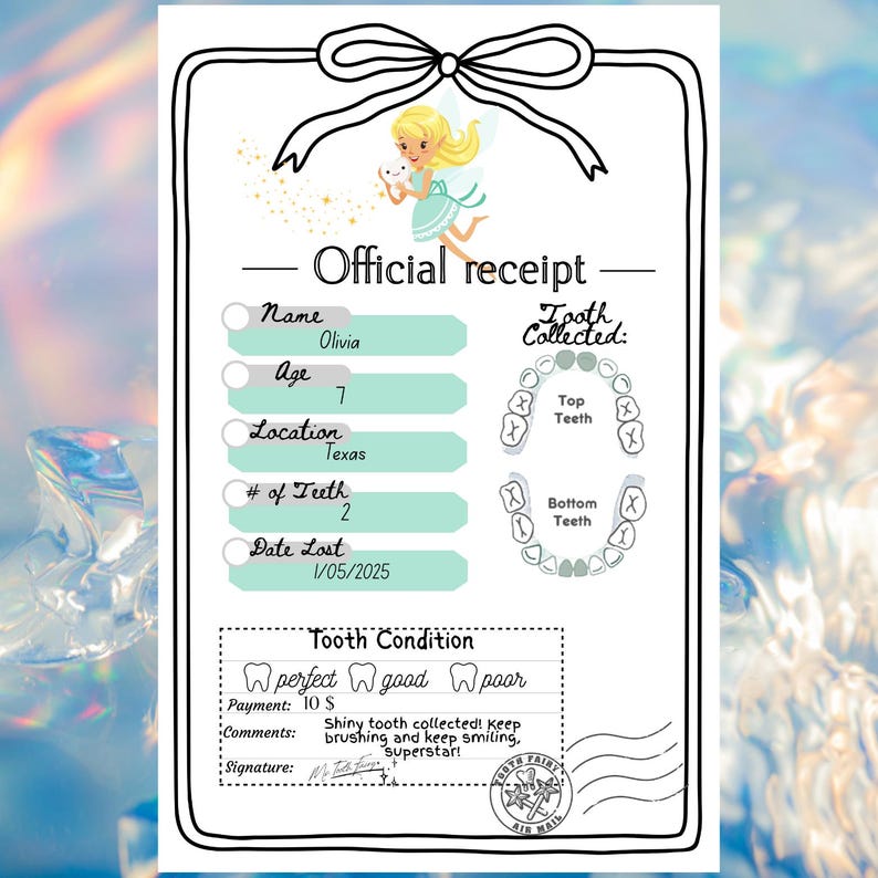 Editable Tooth Fairy Receipt Printable Certificate | First Lost Tooth ...