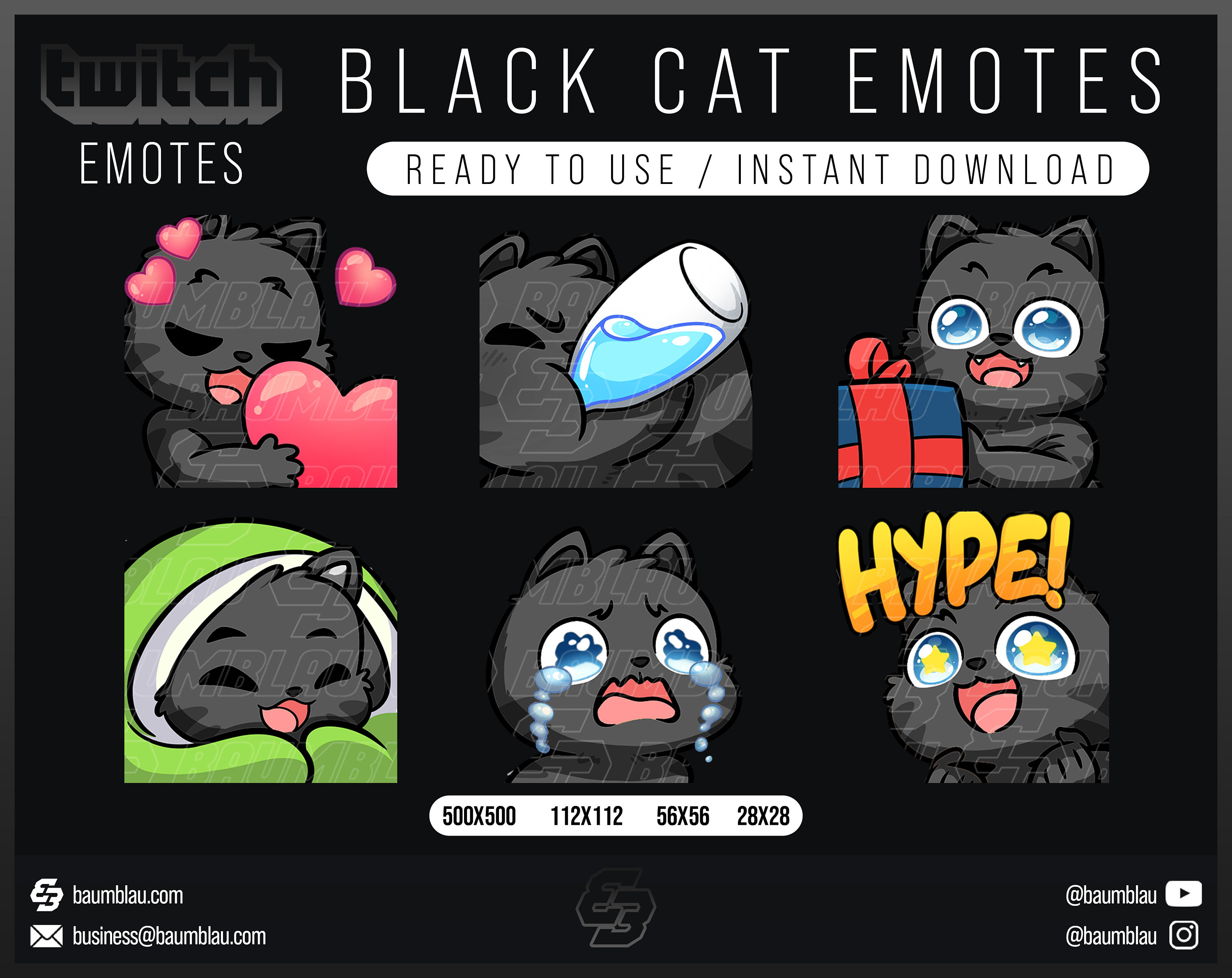 CAT Twitch Emotes Pack [black Cat] 6 X Twitch Cat Sub Emote Pack ...