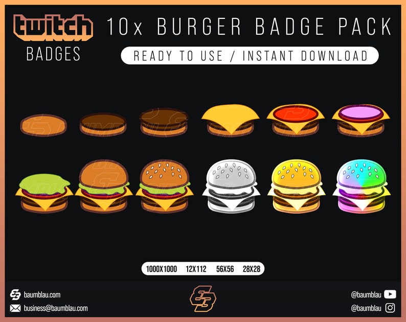 Burger Twitch Badges: Gold & Rainbow Sub Badges (instant Download) - Etsy