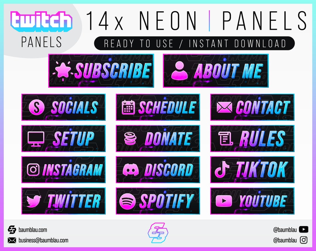 Pink Blue Neon Twitch Panels: 14x Pack (instant Download) - Etsy