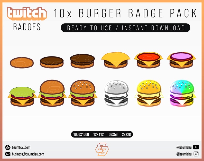 Burger Badges Twitch / Gold, Rainbow Twitch Badge 10 x Burger / Sub ...