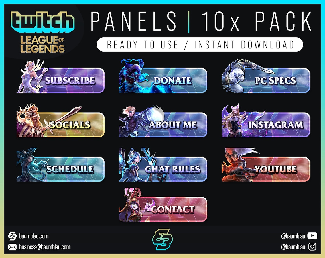 League of Legends Panels for Twitch 10 X Different Panels Pack for ...