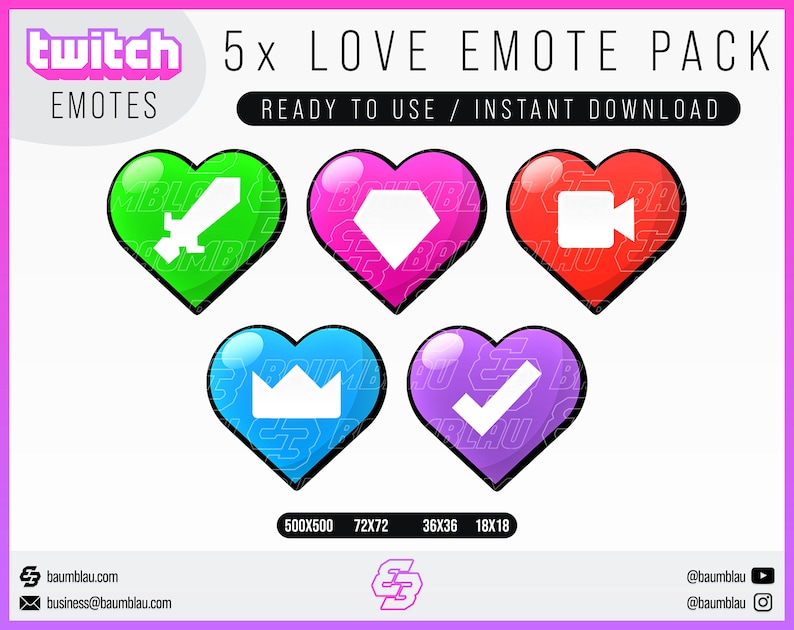 5x Twitch Emote Pack | Twitch Mod Love, VIP Love, Stream Love, Partner ...