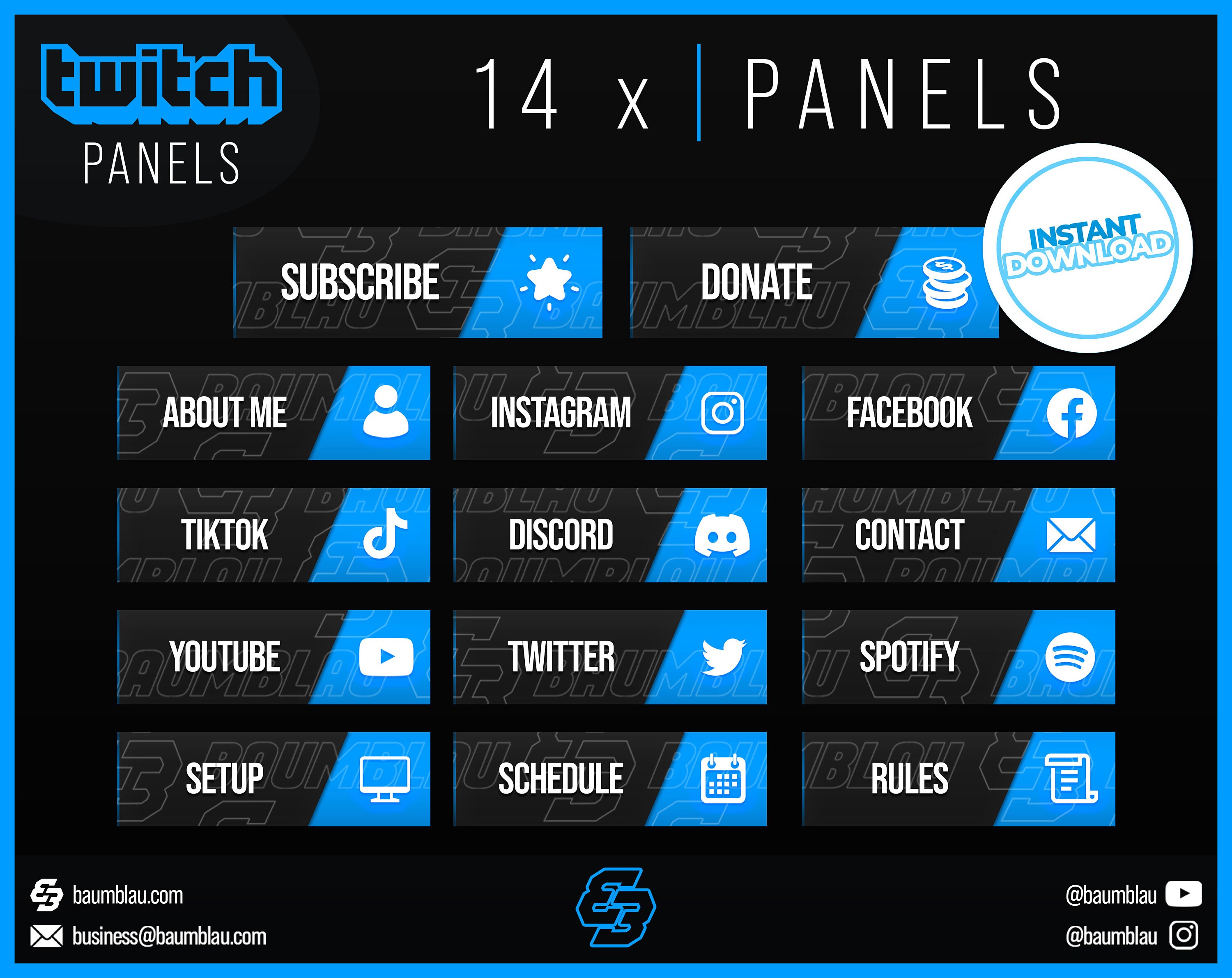 14x Twitch Panels Pack Clean Blue Panels Clean Bar Streamer Panel ...
