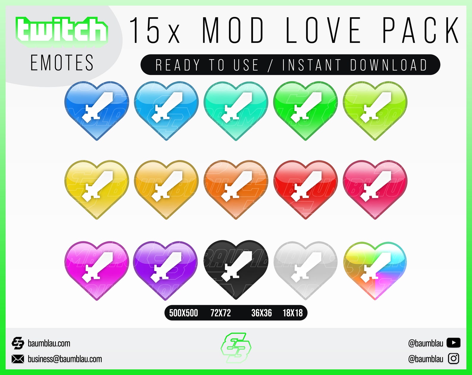 Twitch Emote | 15x Twitch MOD LOVE PACK Emote/Abzeichen | Twitch ...