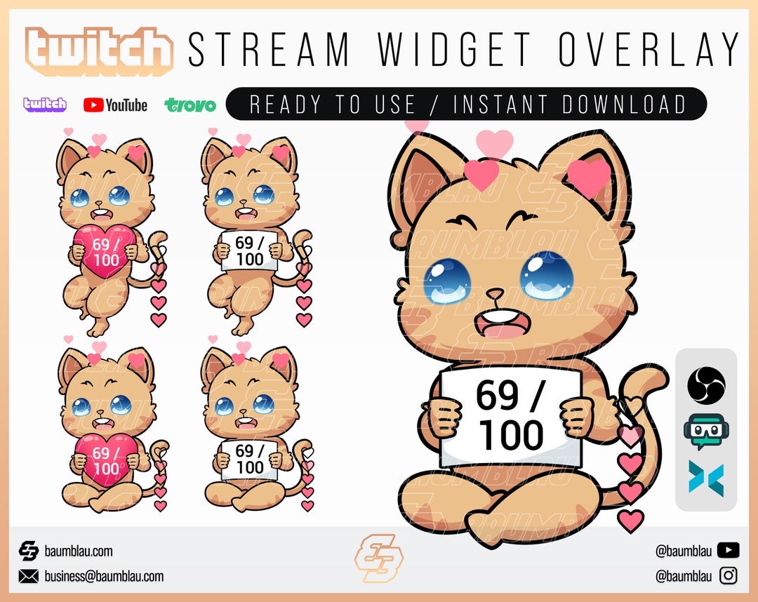 Cat Widget Goal Overlay [obs/streamlabs] Cute Chibi Pet Widget Stream ...