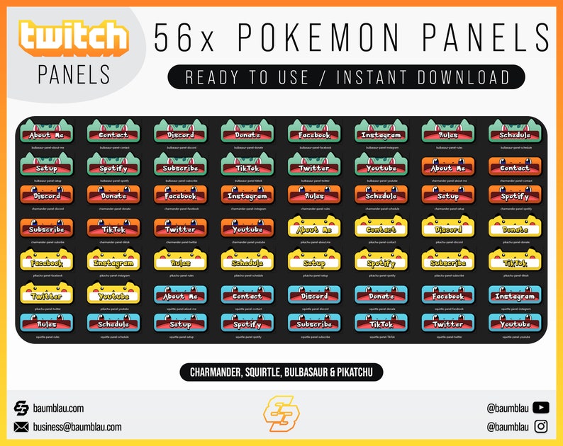 56x Twitch Panels Pack Pokemon Panels Cute Pokemon Panels Instant ...