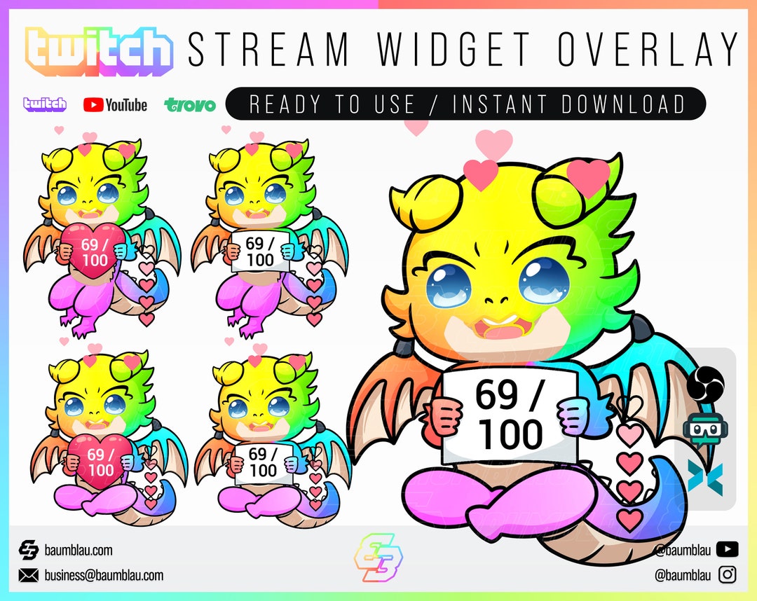 Pet Widget Goal Overlay obs/streamlabs Cute Pet Dragon RAINBOW Widget ...