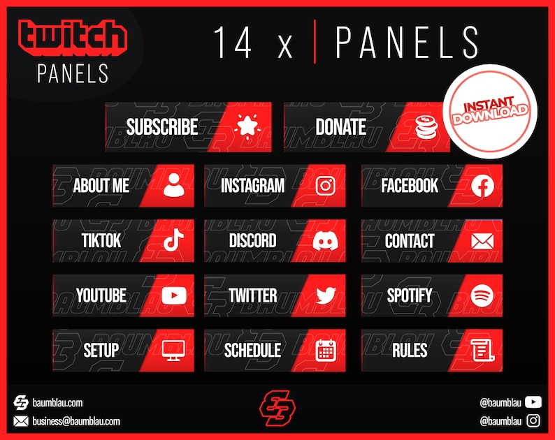 Red Twitch Panels Pack: Clean Bar Streamer Overlay (instant Download ...