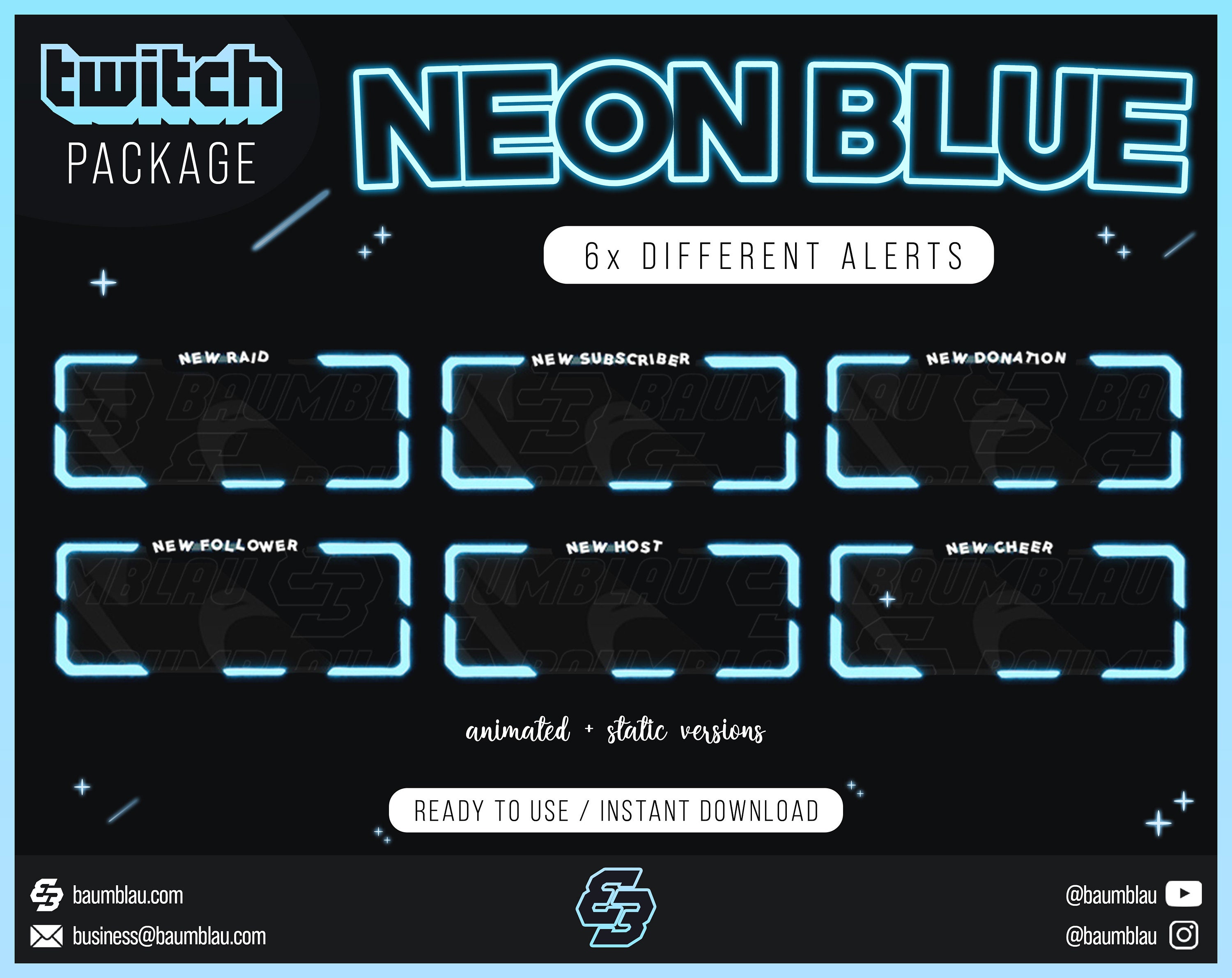 Stream Overlay Animated Package Neon Blue Loopable 2x Webcams 25x ...